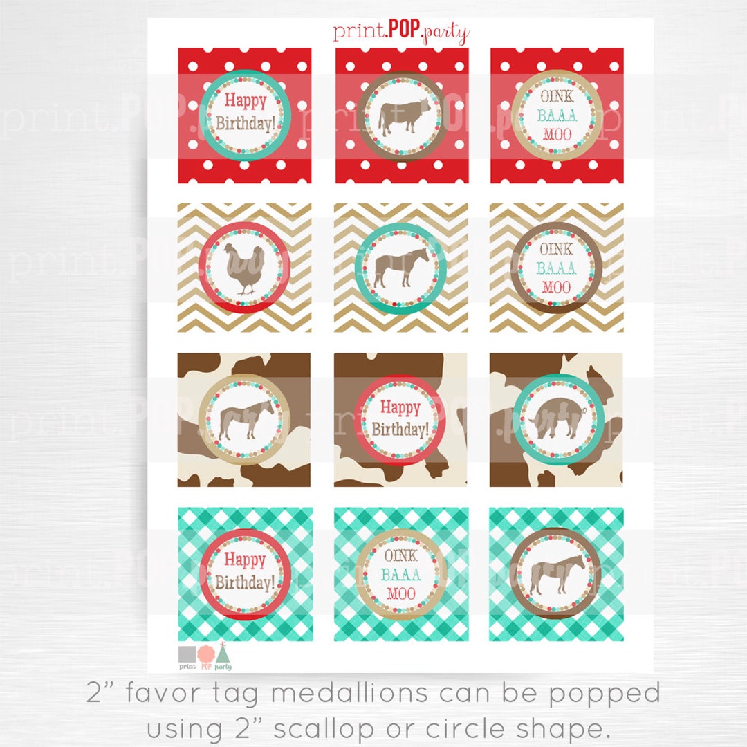 Vintage Farm Barnyard Birthday Party Printable Stickers Cupcake Toppers ...