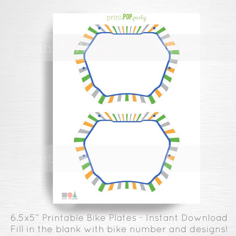 Orange Blue Green BMX Birthday Party Bike Plates You Print Bike ...