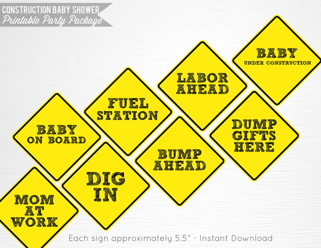 Construction Baby Shower Printable Signs You Print Yellow Grey Black - Etsy