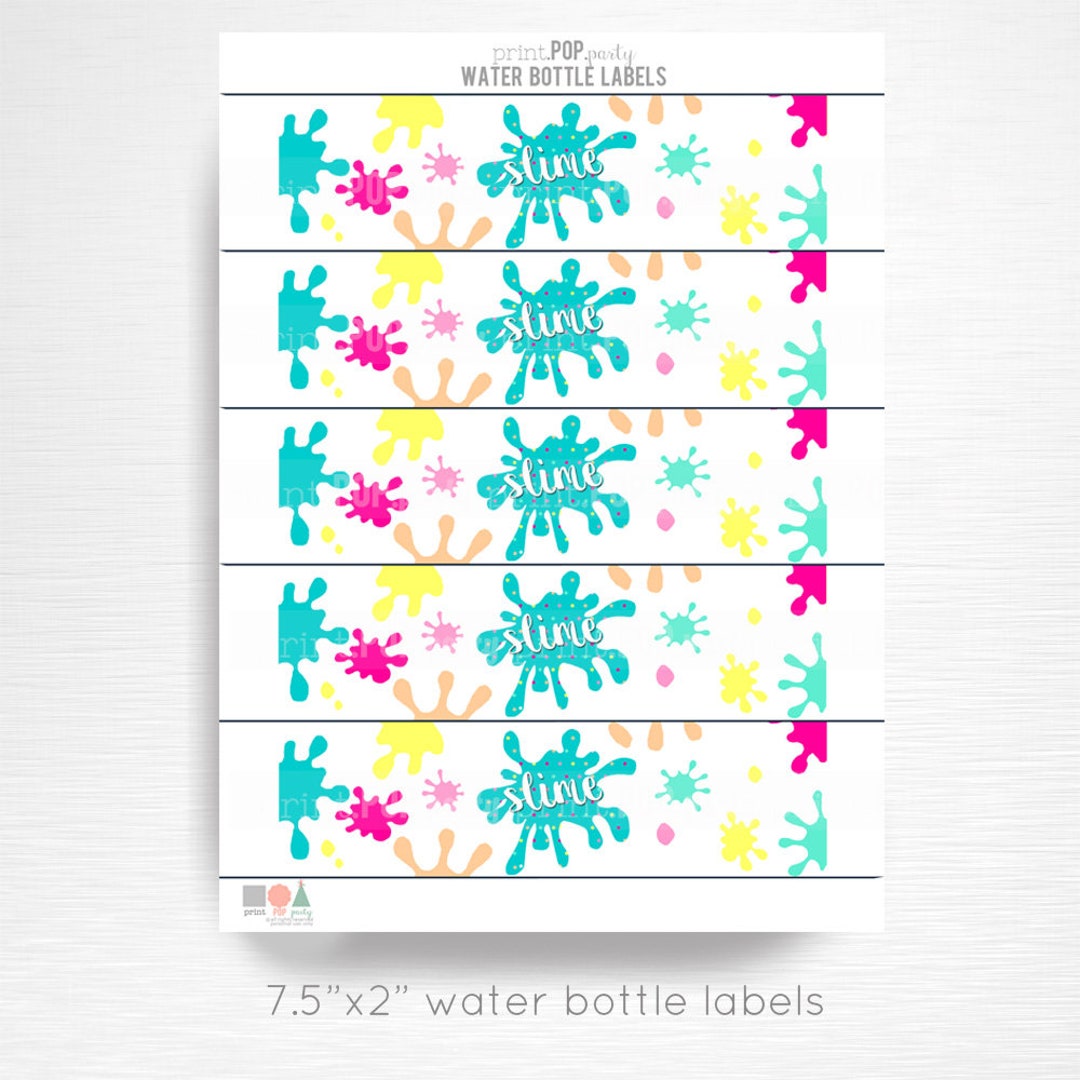 Slime Birthday Party Water Bottle Labels Instant Download Pink Teal - Etsy
