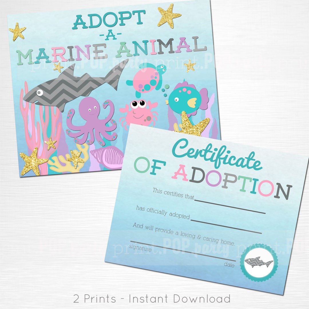 Adopt a Marine Animal Certificate Ocean Under the Sea Birthday Party ...