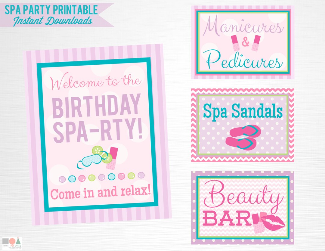 Spa Birthday Party Printable Signs Door Sign Facials Spa Sandals Beauty ...