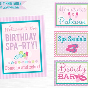 Spa Birthday Party Printable Signs Door Sign Facials Spa Sandals Beauty ...