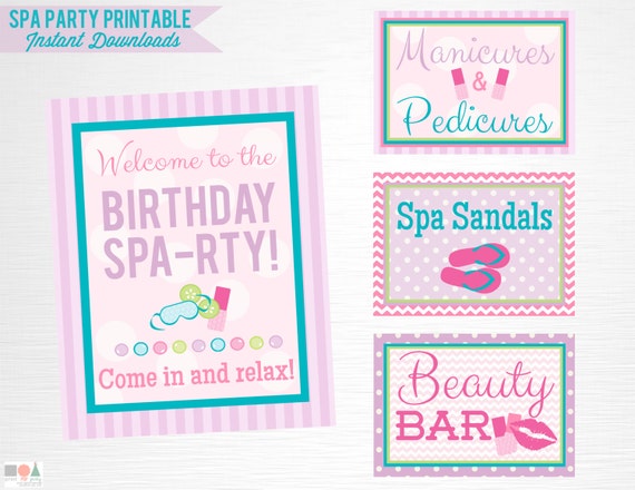 Spa Birthday Party Printable Signs Door Sign Facials Spa | Etsy