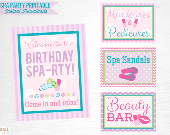 Spa Birthday Party Printable Signs Door Sign Facials Spa Sandals Beauty ...