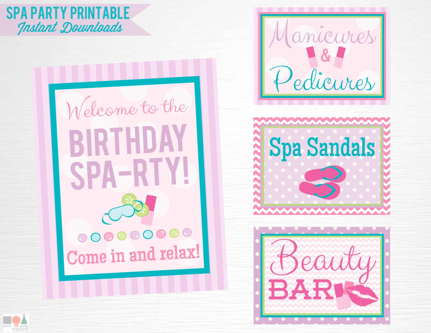 Spa Birthday Party Printable Signs Door Sign Facials Spa | Etsy