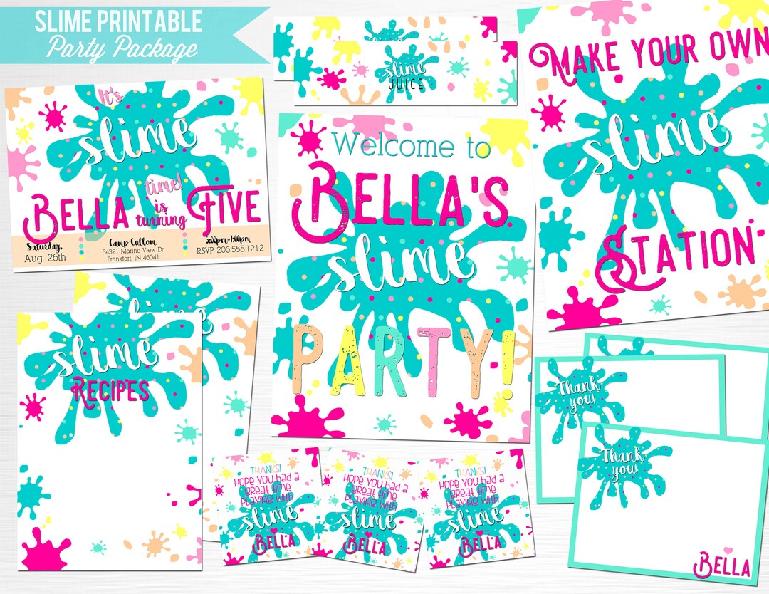 Slime Birthday Party Package Printable Decor YOU Print Bright Rainbow ...