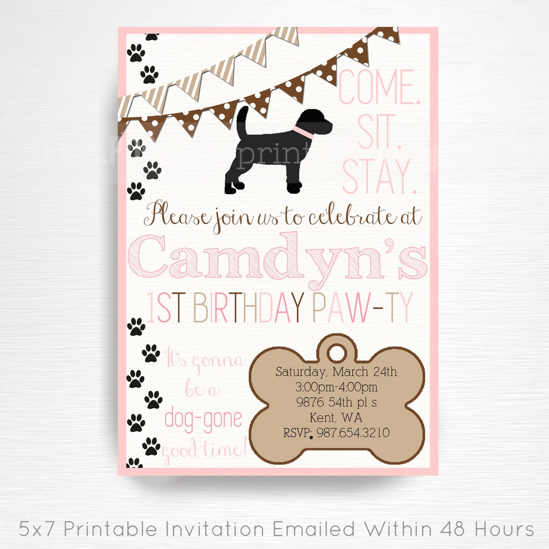 Pink Brown Lab Dog Birthday Party Printable Invitation YOU Print ...