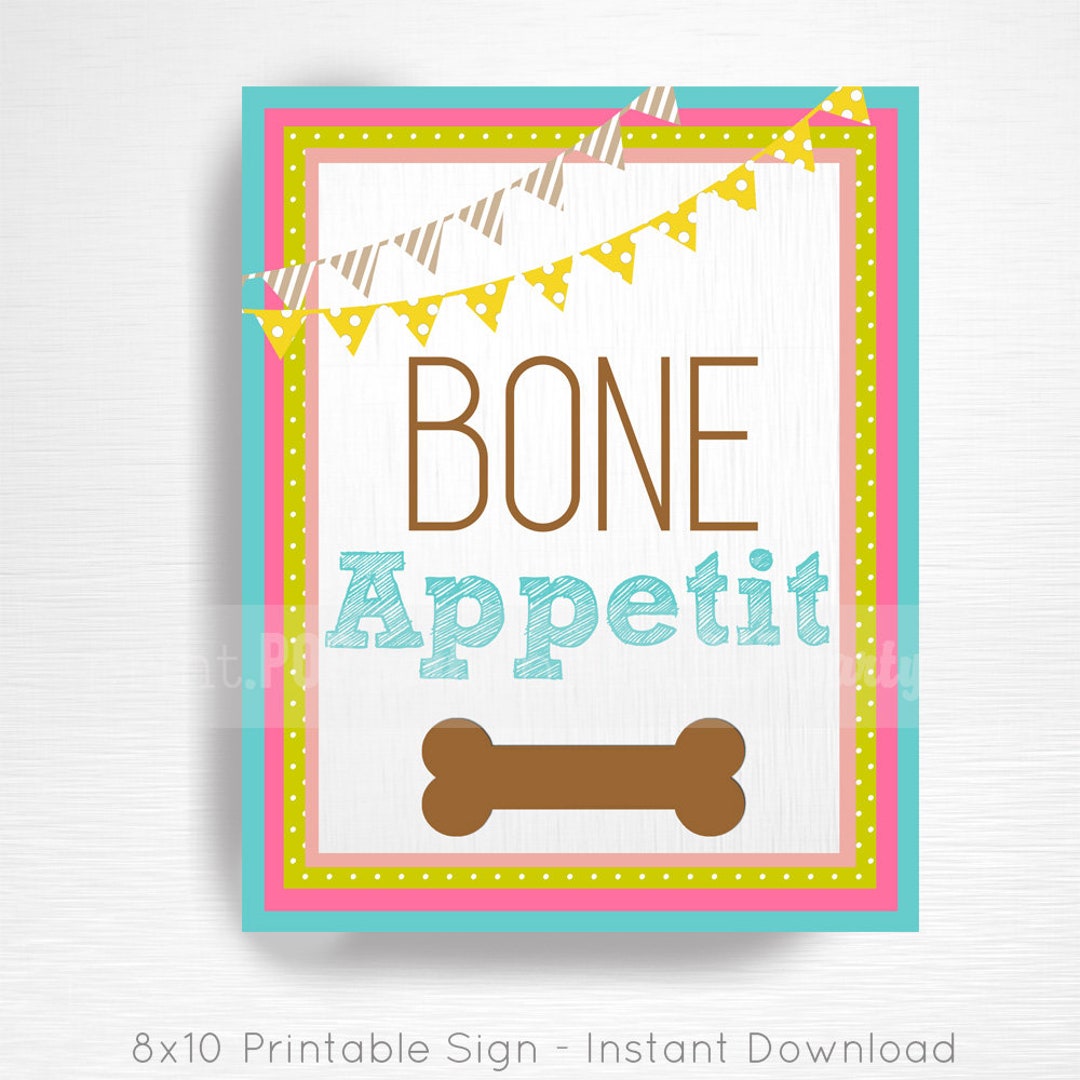 Dog Party Signs Bone Appetit Brown Lab Dog Birthday Party YOU PRINT ...