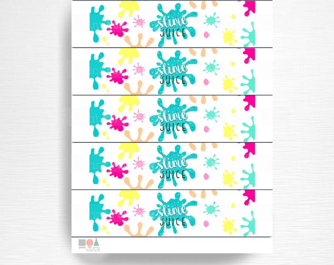 Slime Birthday Party Water Bottle Labels Instant Download Pink Teal ...