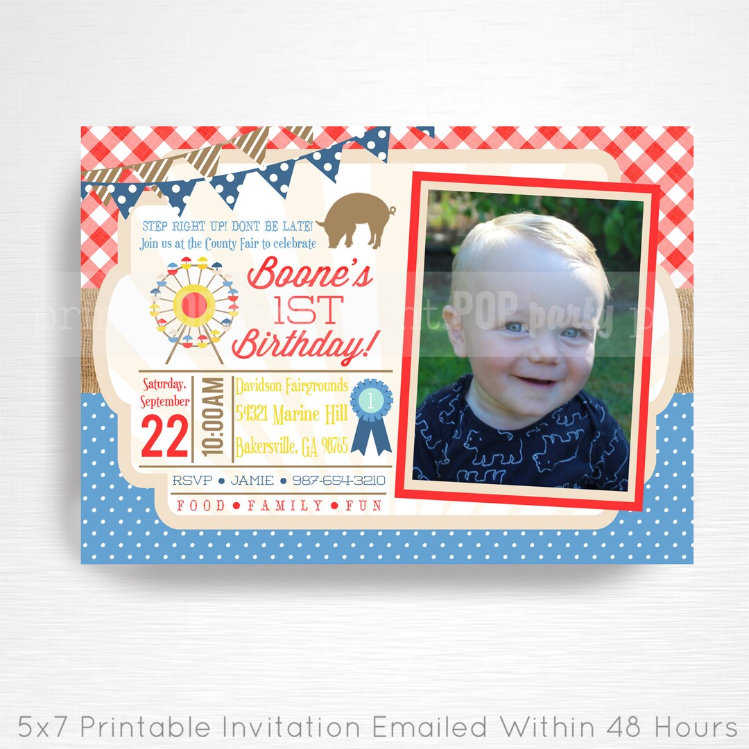 County Fair Birthday Party Printable Invitation YOU Print Red White ...