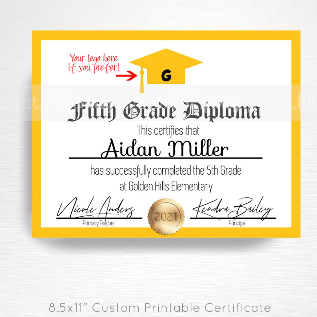 5th 6th 7th 8th Grade Graduation Party Printable Digital Diploma ...