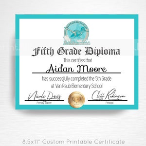 5th 6th 7th 8th Grade Graduation Party Printable Digital Diploma ...