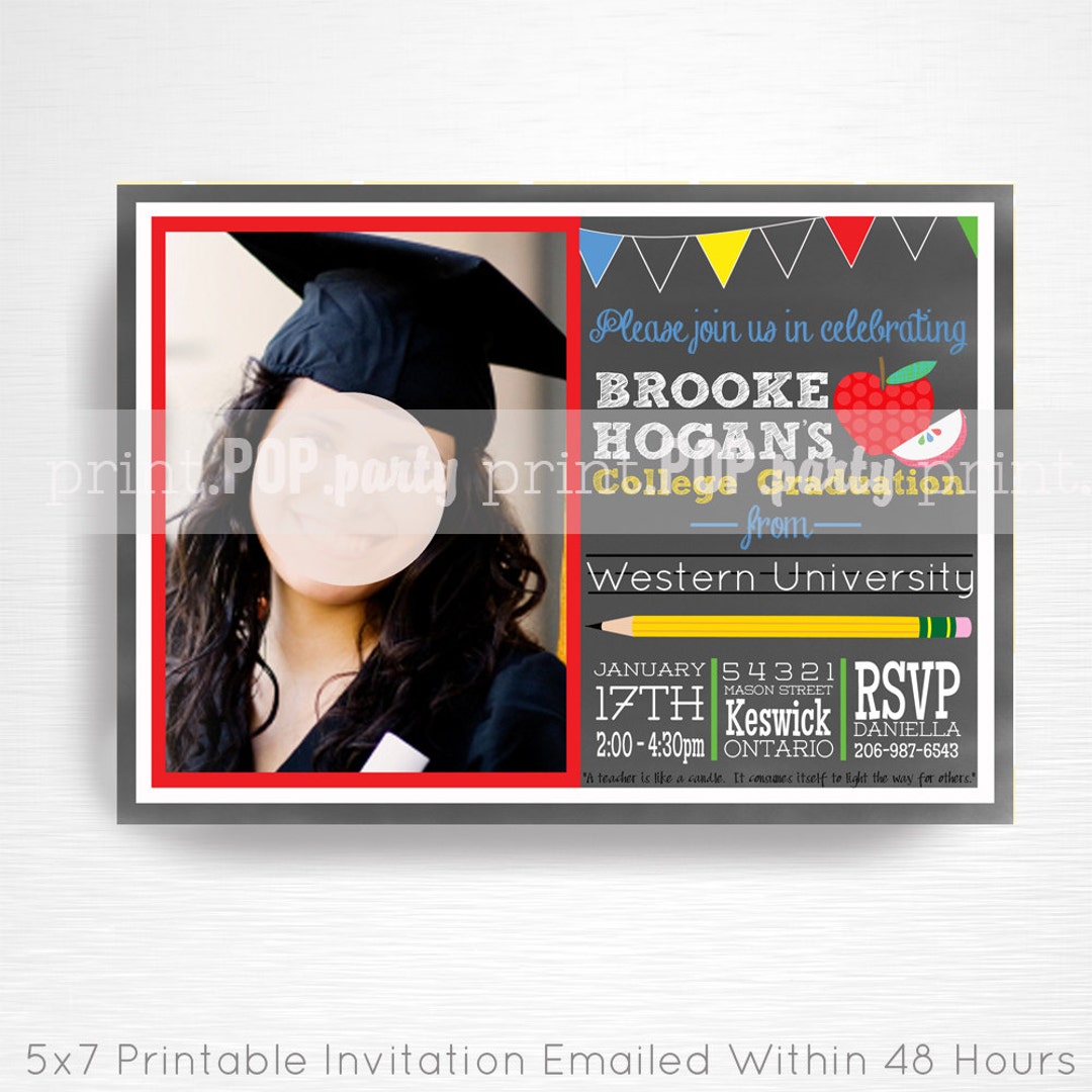 School Teacher College Graduation Party Printable Invitation With Photo ...