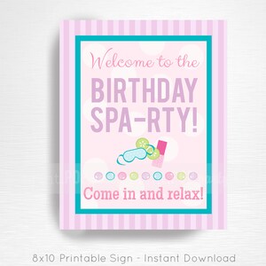 Spa Birthday Party Printable Signs Door Sign Facials Spa Sandals Beauty ...