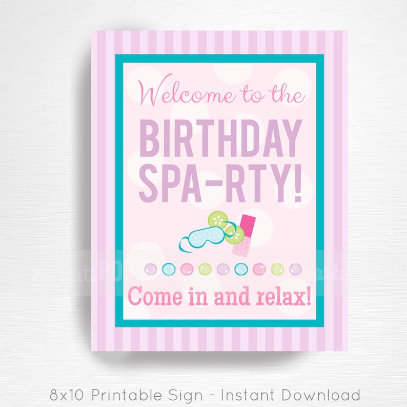 Spa Birthday Party Printable Signs Door Sign Facials Spa | Etsy