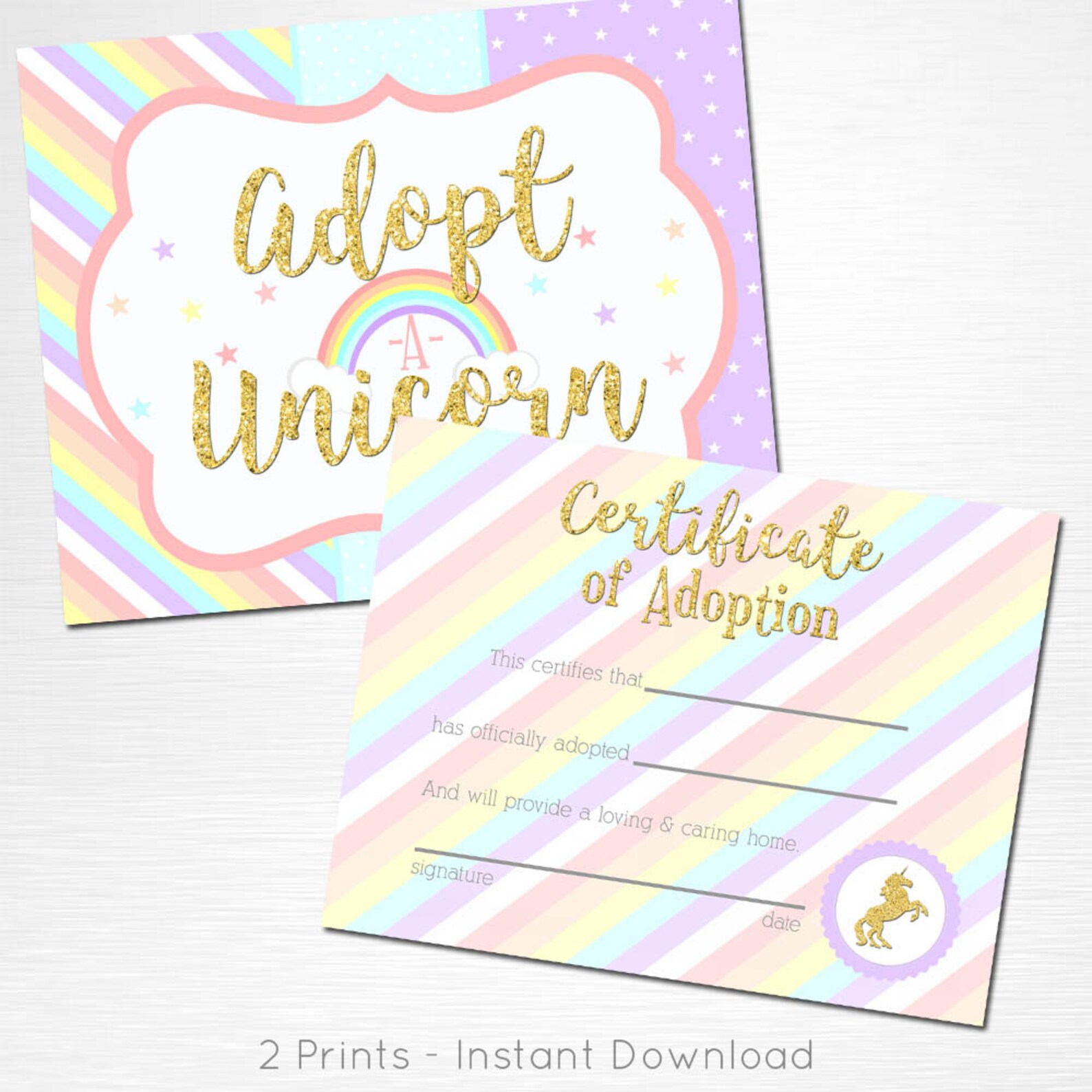Adopt a Unicorn Certificate Unicorn Rainbow Birthday Party Printable ...