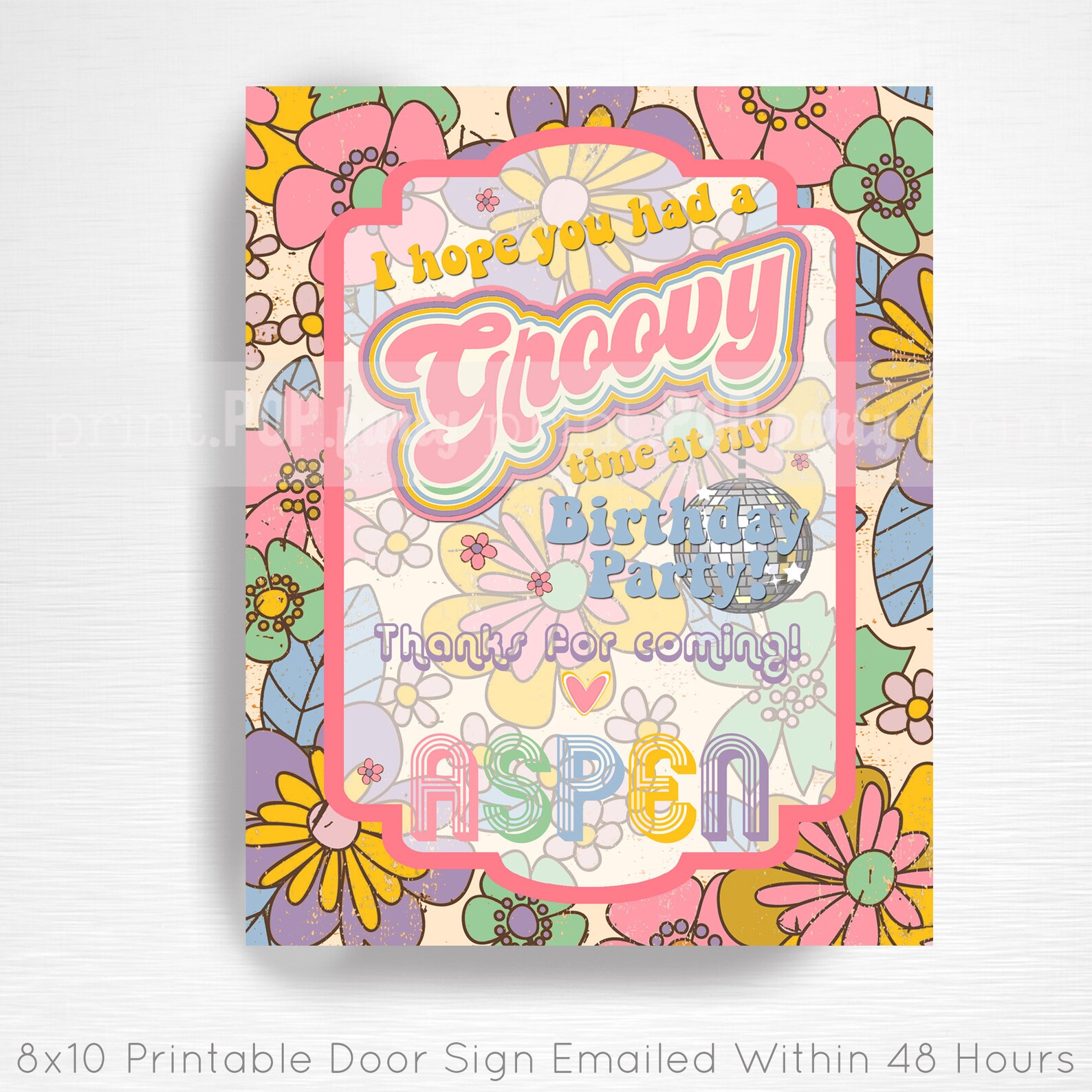 70s Groovy Disco Birthday Party Printable Door Sign YOU Print - Etsy