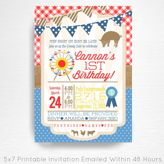 County Fair Birthday Party Printable Invitation YOU Print Red | Etsy