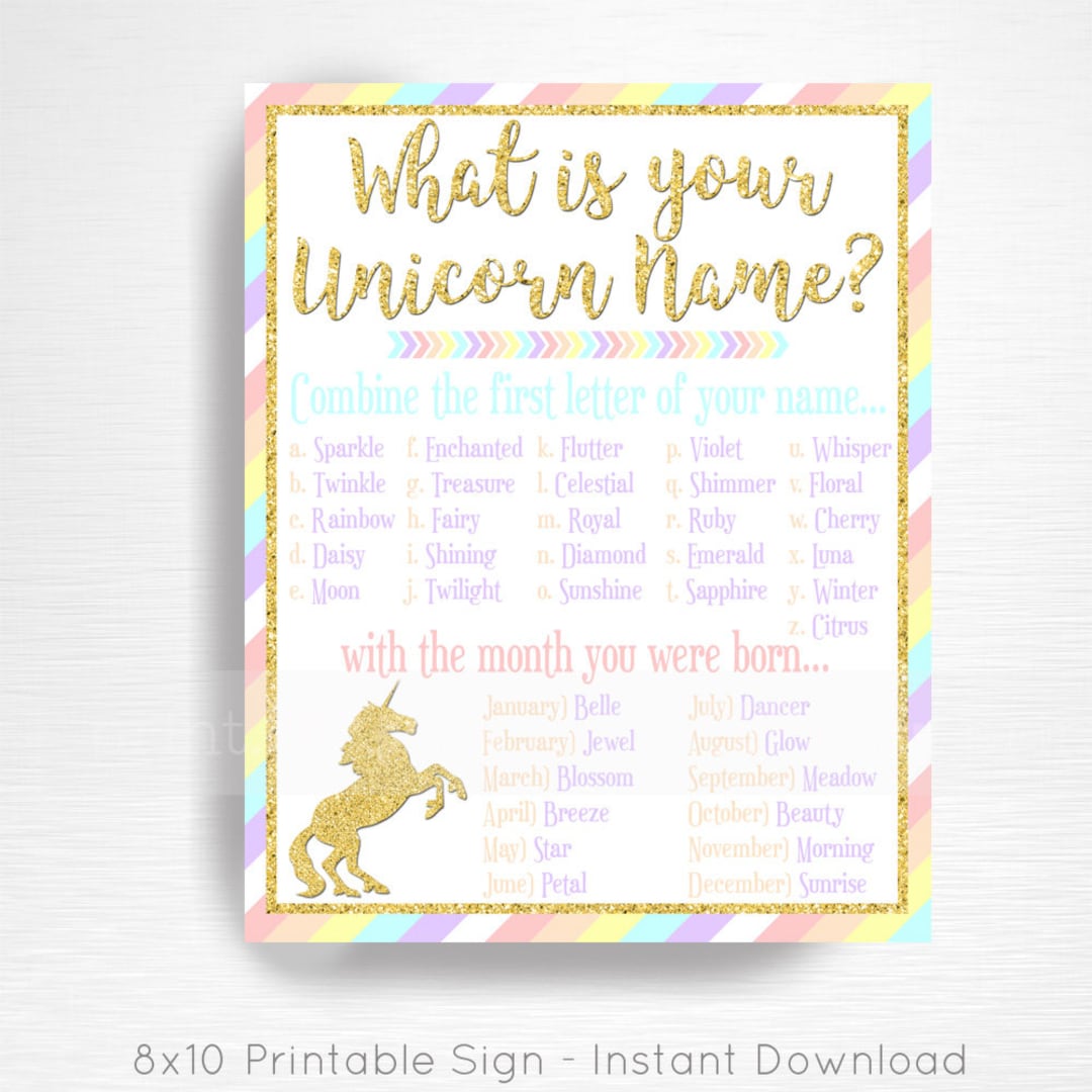 Your Unicorn Name Unicorn Party Sign Pastel Rainbow Unicorn Birthday ...