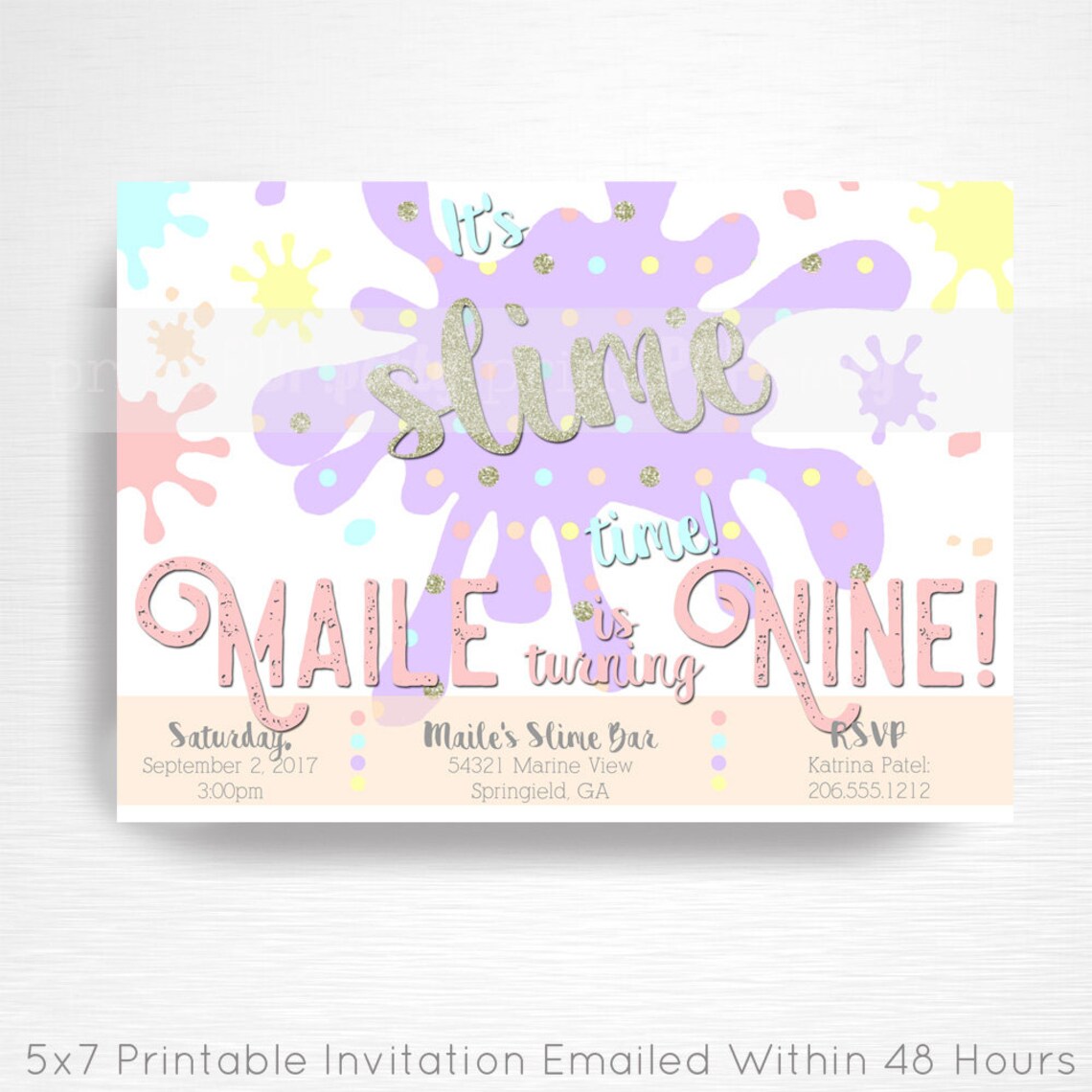 Glitter Slime Birthday Party Printable Invitation YOU Print | Etsy