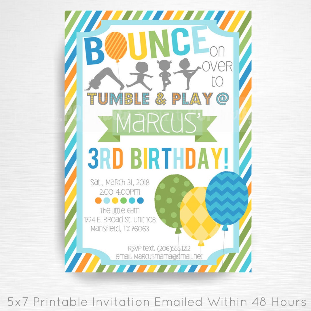 Bounce House Gender Neutral Boy Tumbling Gymnastics Birthday Party ...