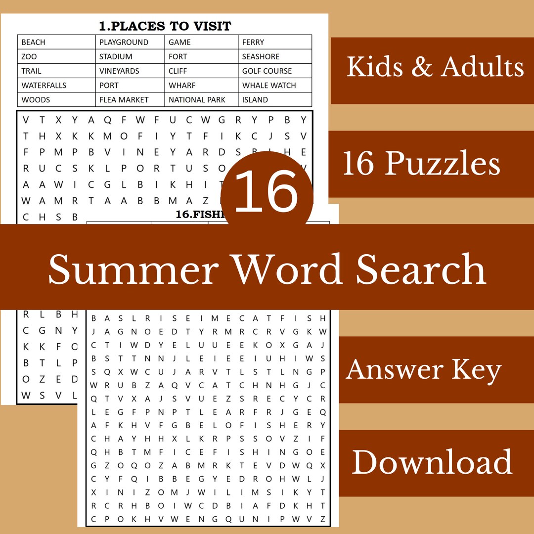 16 Summer Word Search Games, Printable Summertime Games, Classroom End ...