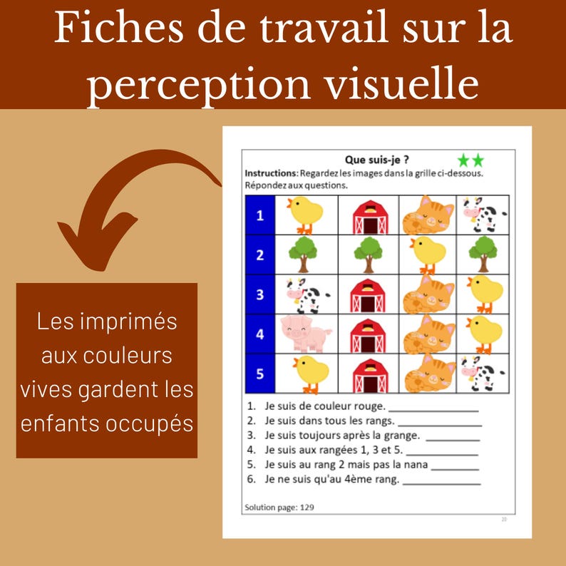 Visual Perception Worksheets for Kids in French Fiches De Travail Sur ...