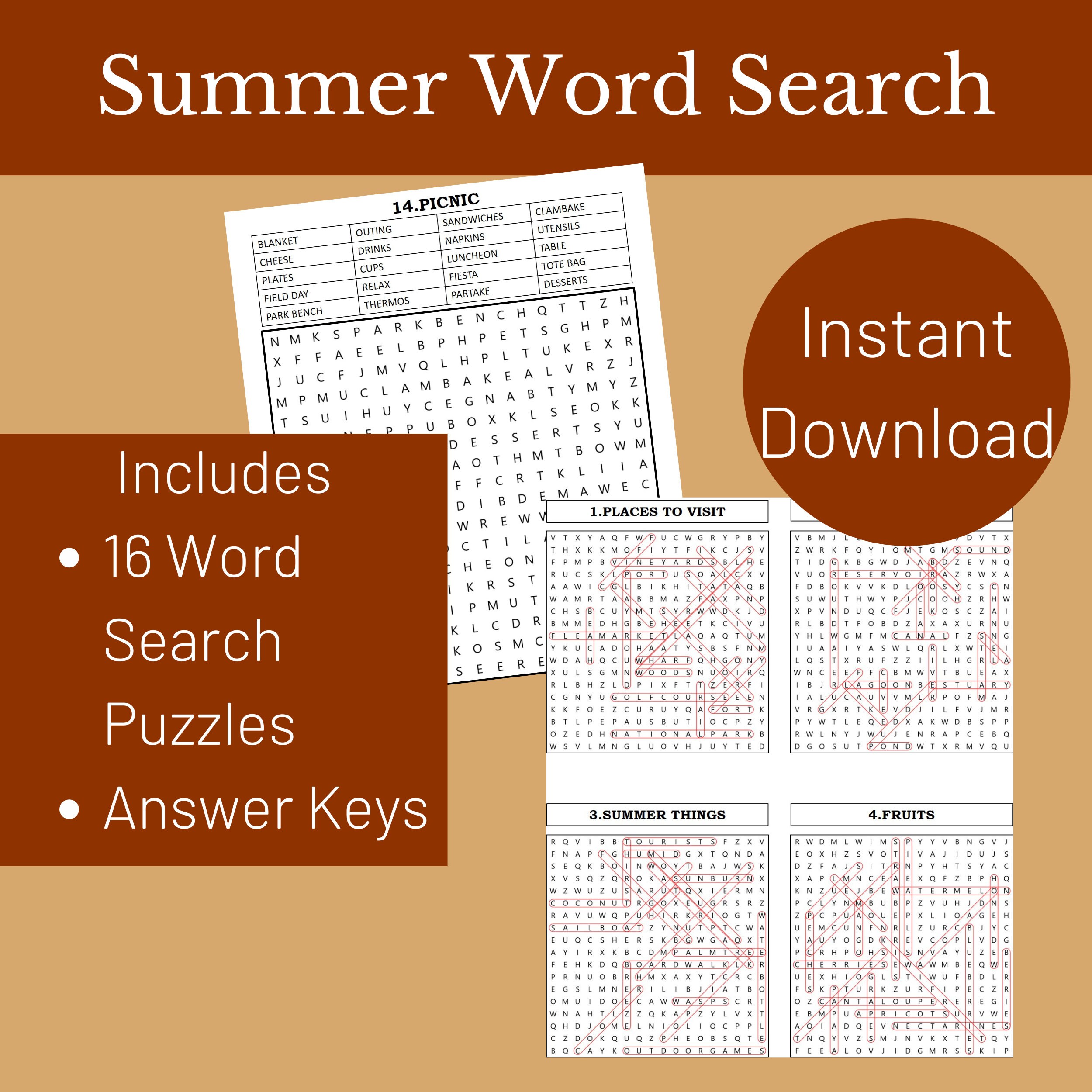 16 Summer Word Search Games, Printable Summertime Games, Classroom End ...