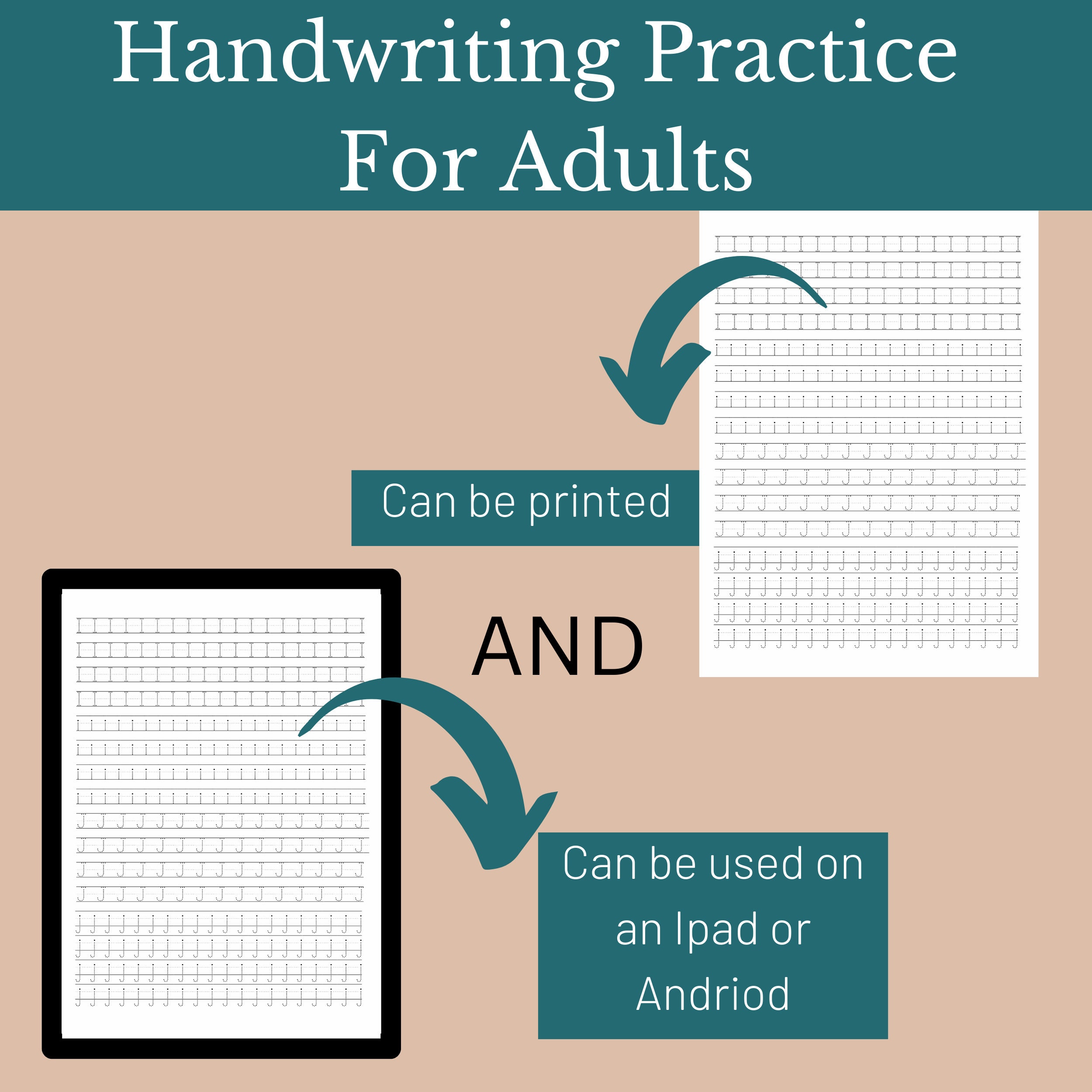 Digital Handwriting Practice Sheets for Adults, Printable, Neat ...