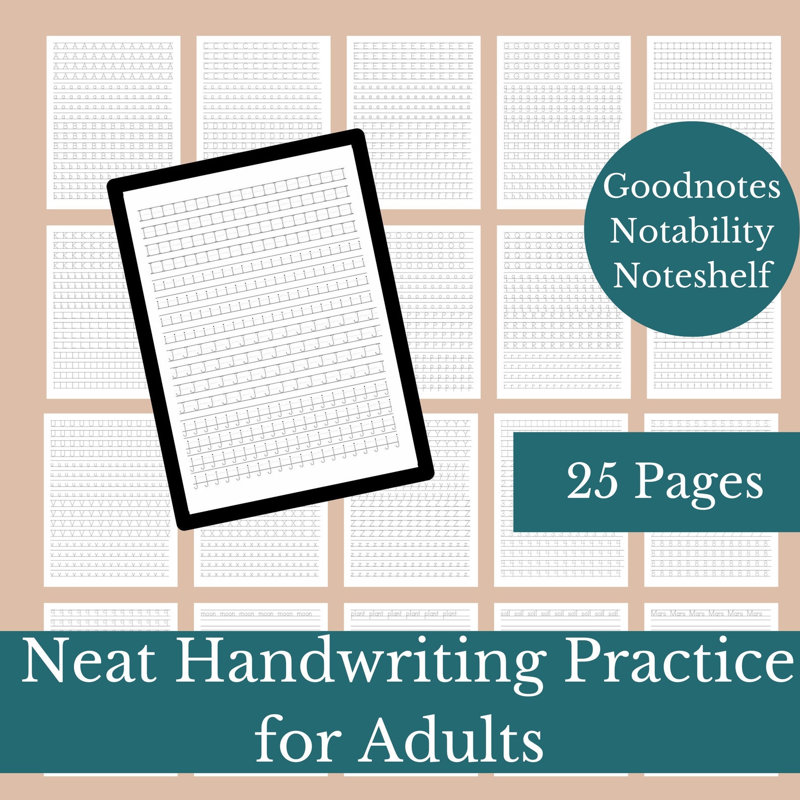 Digital Handwriting Practice Sheets for Adults, Printable, Neat ...