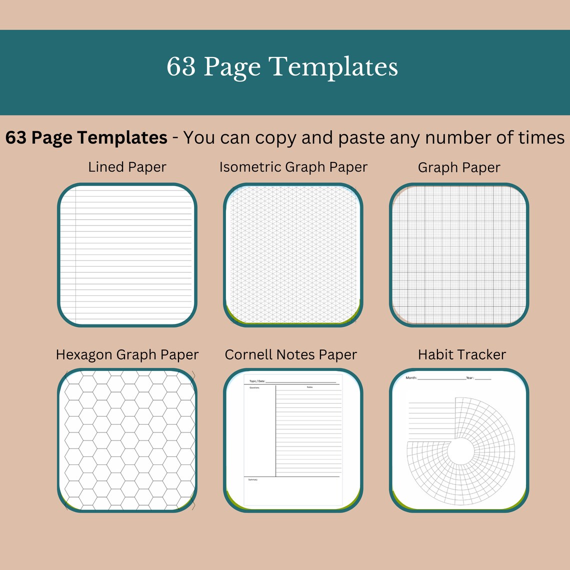 20-tab Digital Notebook: Interactive PDF With 63 Page Templates ...