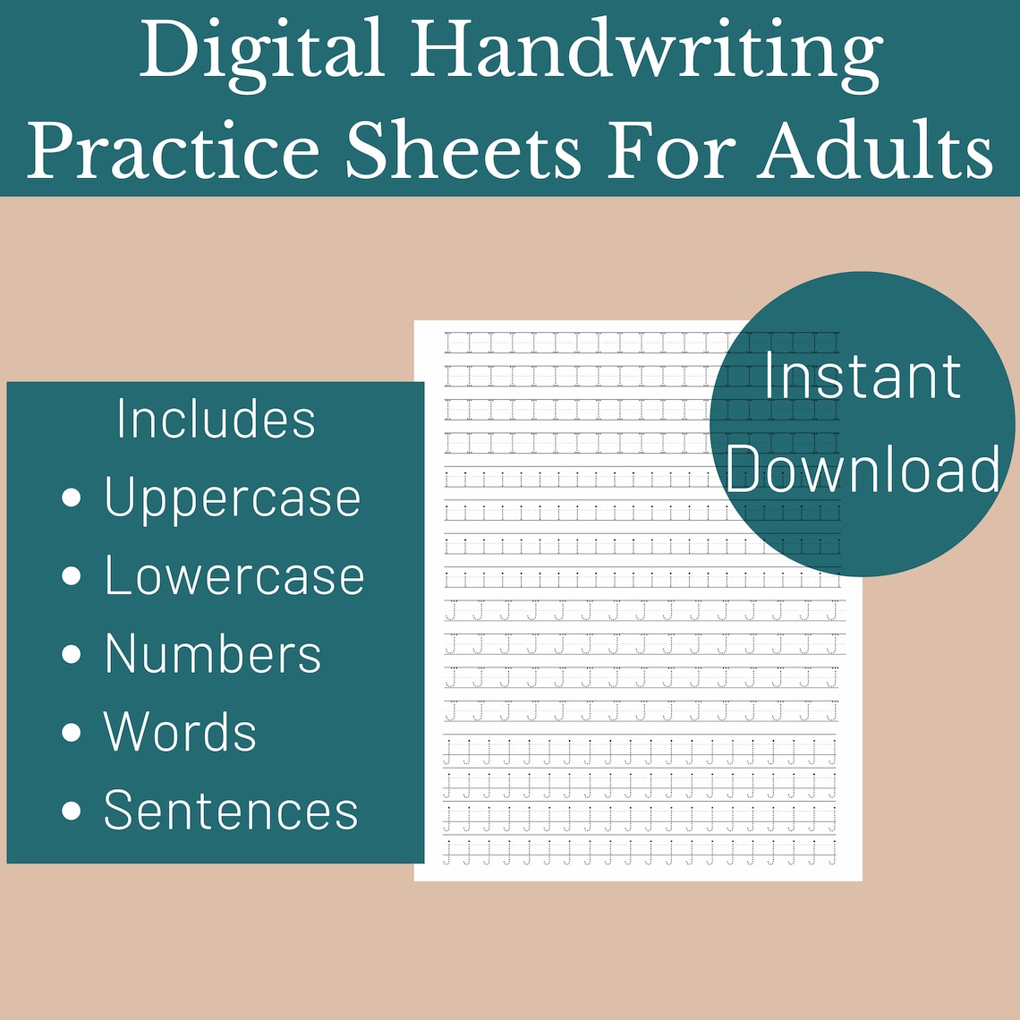 Digital Handwriting Practice Sheets for Adults, Printable, Neat ...