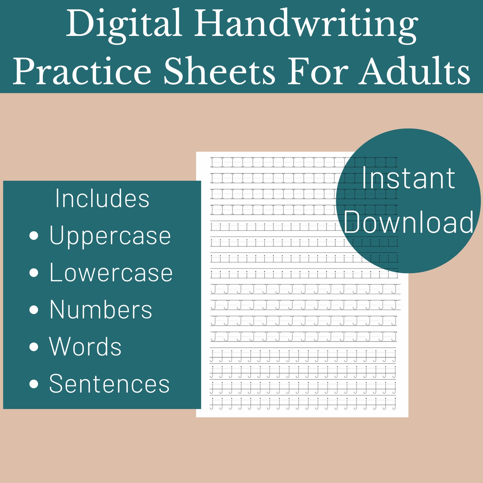 Digital Handwriting Practice Sheets for Adults, Printable, Neat ...
