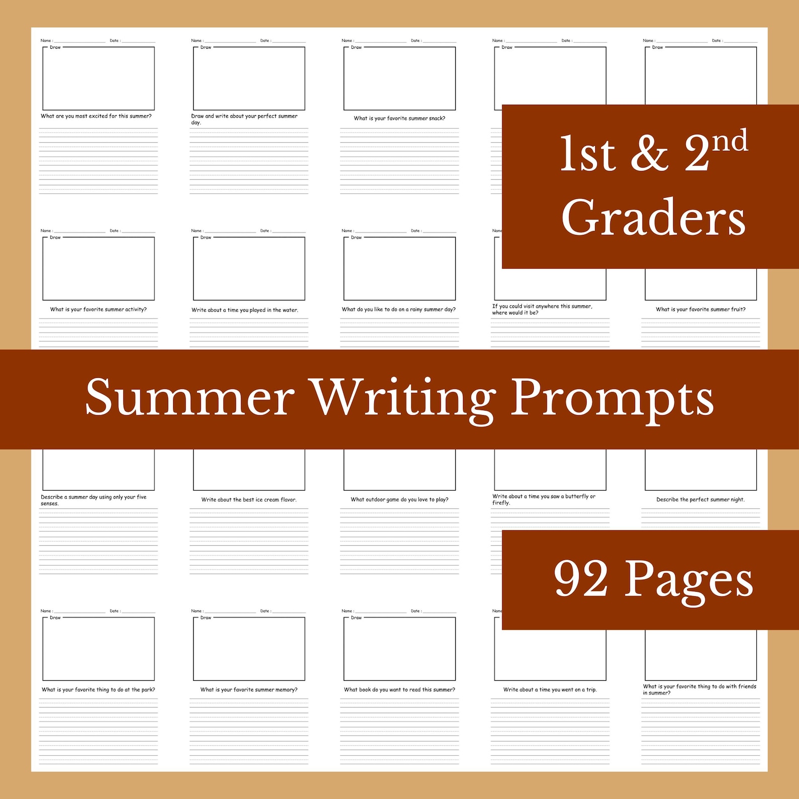 Summer Writing Prompts for Kids: Fun Journal for 1st-2nd Grade (PDF) - Etsy
