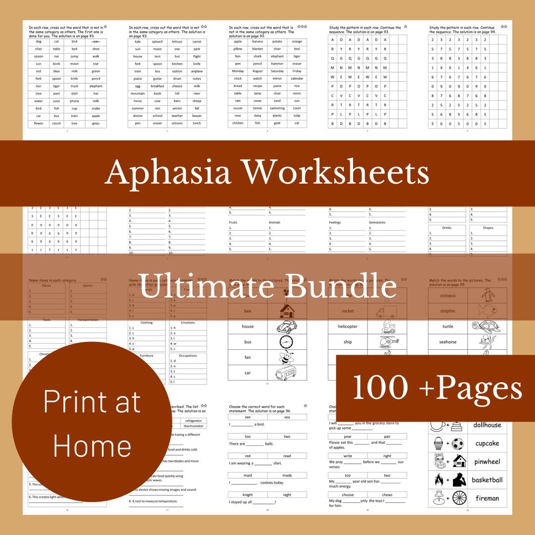 Aphasia Worksheets: Speech Therapy & Cognitive Exercises (digital ...