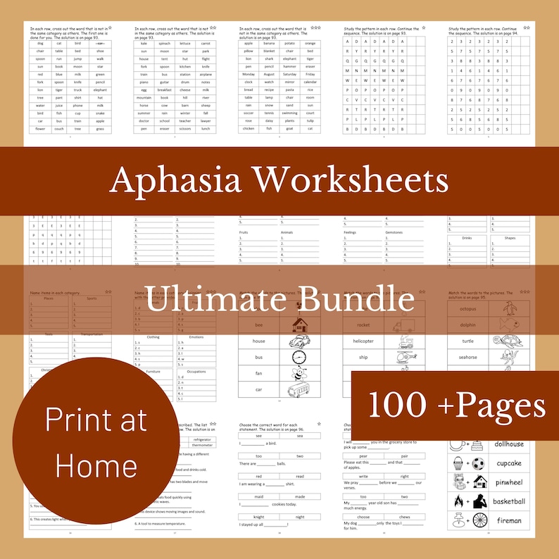 Aphasia Worksheets: Speech Therapy & Cognitive Exercises (digital ...