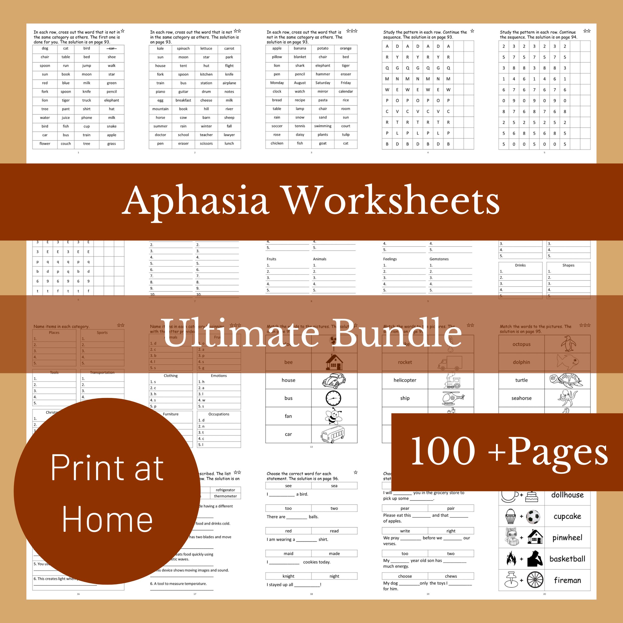 Aphasia Worksheets: Speech Therapy & Cognitive Exercises (digital ...