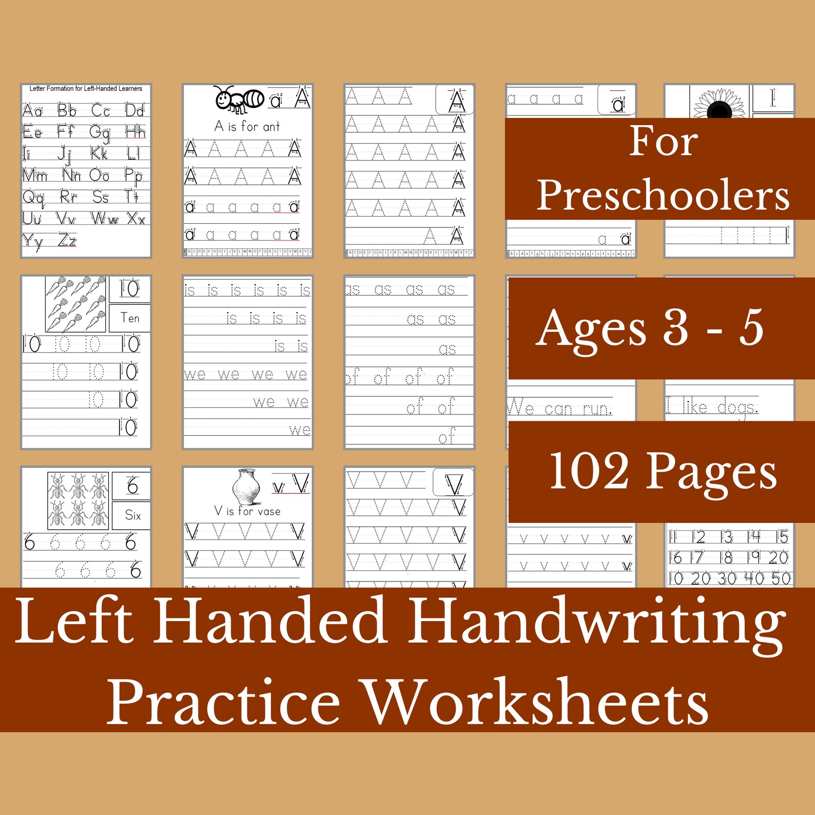 Left-handed Handwriting Practice: Preschool Worksheets (ages 3-5 ...