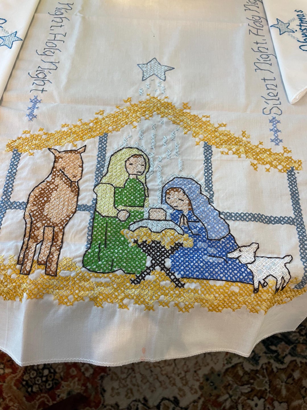 Nativity Scene Table Runner With Matching Napkins. Hand Made Cross ...