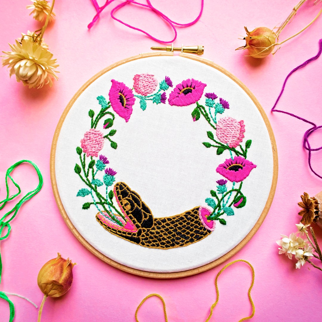 Snake Embroidery Fabric Panel, Modern Embroidery, Folklore Craft Kit ...