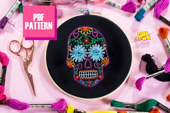 Sugar Skull Embroidery Pattern Skull Embroidery Day of the | Etsy