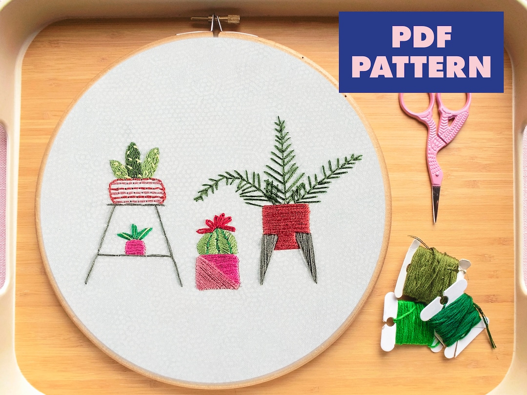 Succulents Embroidery Pattern, Cactus Embroidery, Plants Embroidery ...