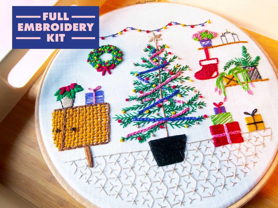 Christmas Tree Embroidery Kit, Hand Embroidery for Beginners, Festive ...