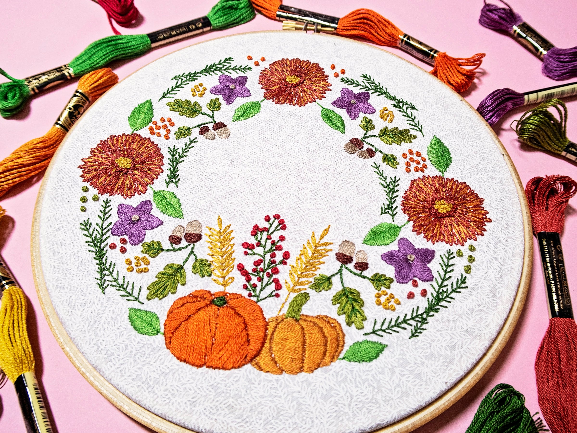 Autumn Embroidery Kit, Floral Embroidery, Wreath Embroidery, Flowers ...
