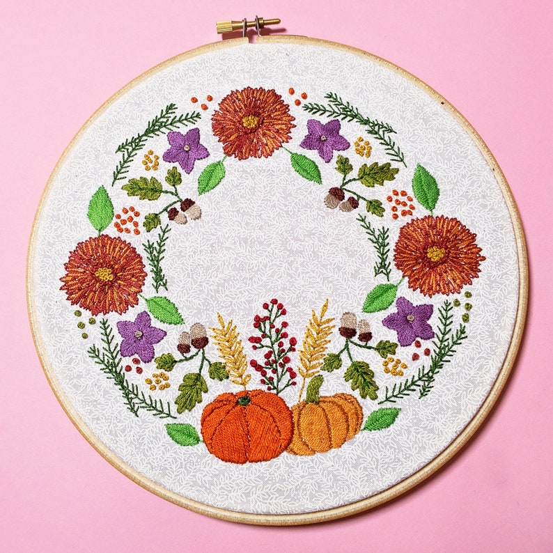 Autumn Embroidery Kit, Floral Embroidery, Wreath Embroidery, Flowers ...