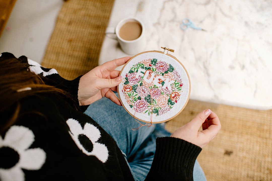 Subversive Embroidery Fabric, Modern Swearing Embroidery, Fuck ...