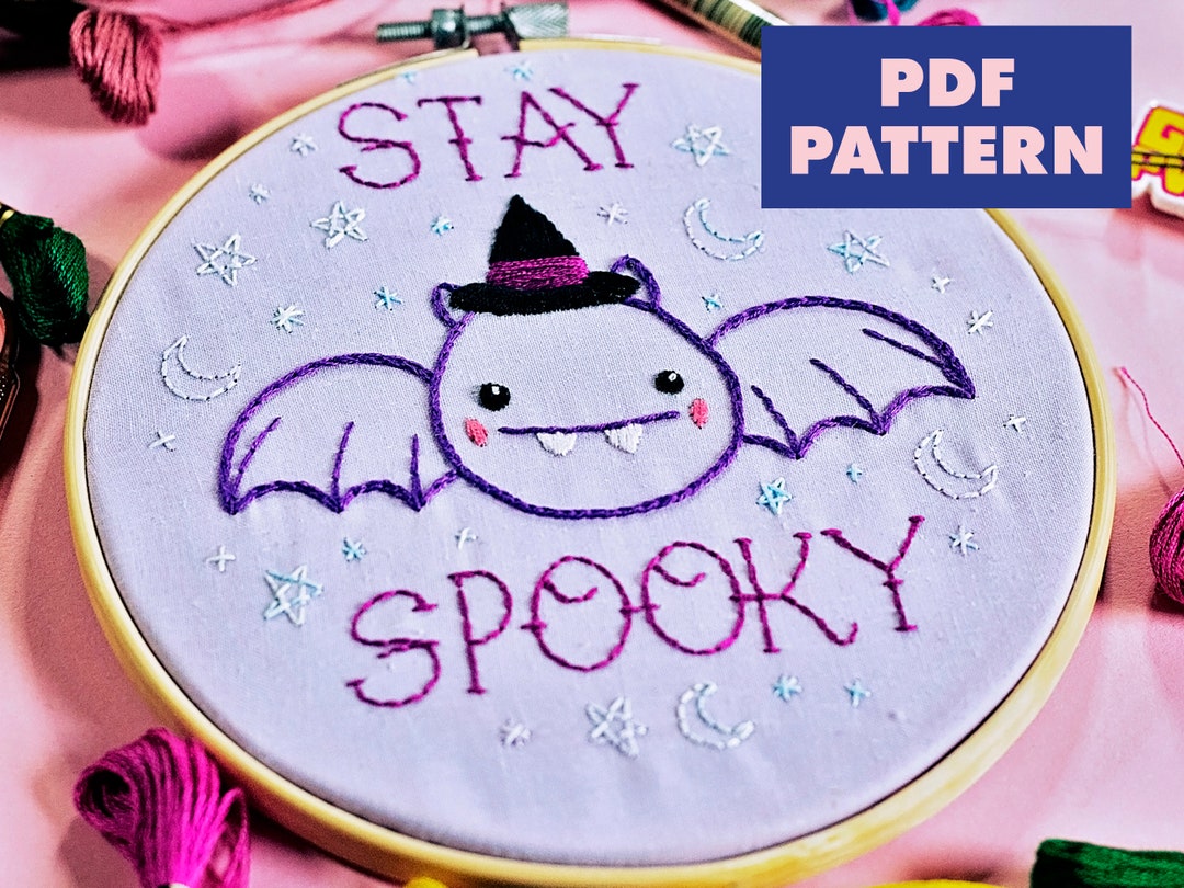Halloween Embroidery Pattern, Spooky Embroidery, Bat Embroidery, Witch ...