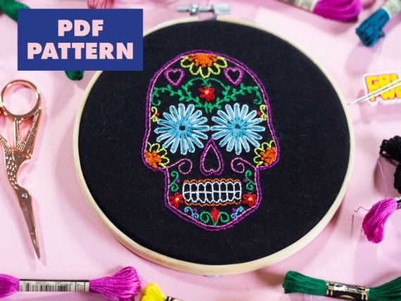 Sugar Skull Embroidery Pattern Skull Embroidery Day of the | Etsy