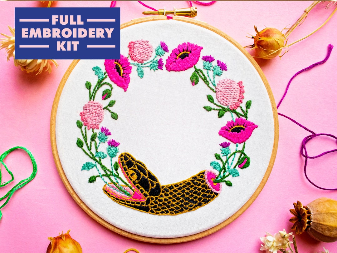 Snake Embroidery Kit, Modern Embroidery, Folklore Craft Kit, Ouroboros ...